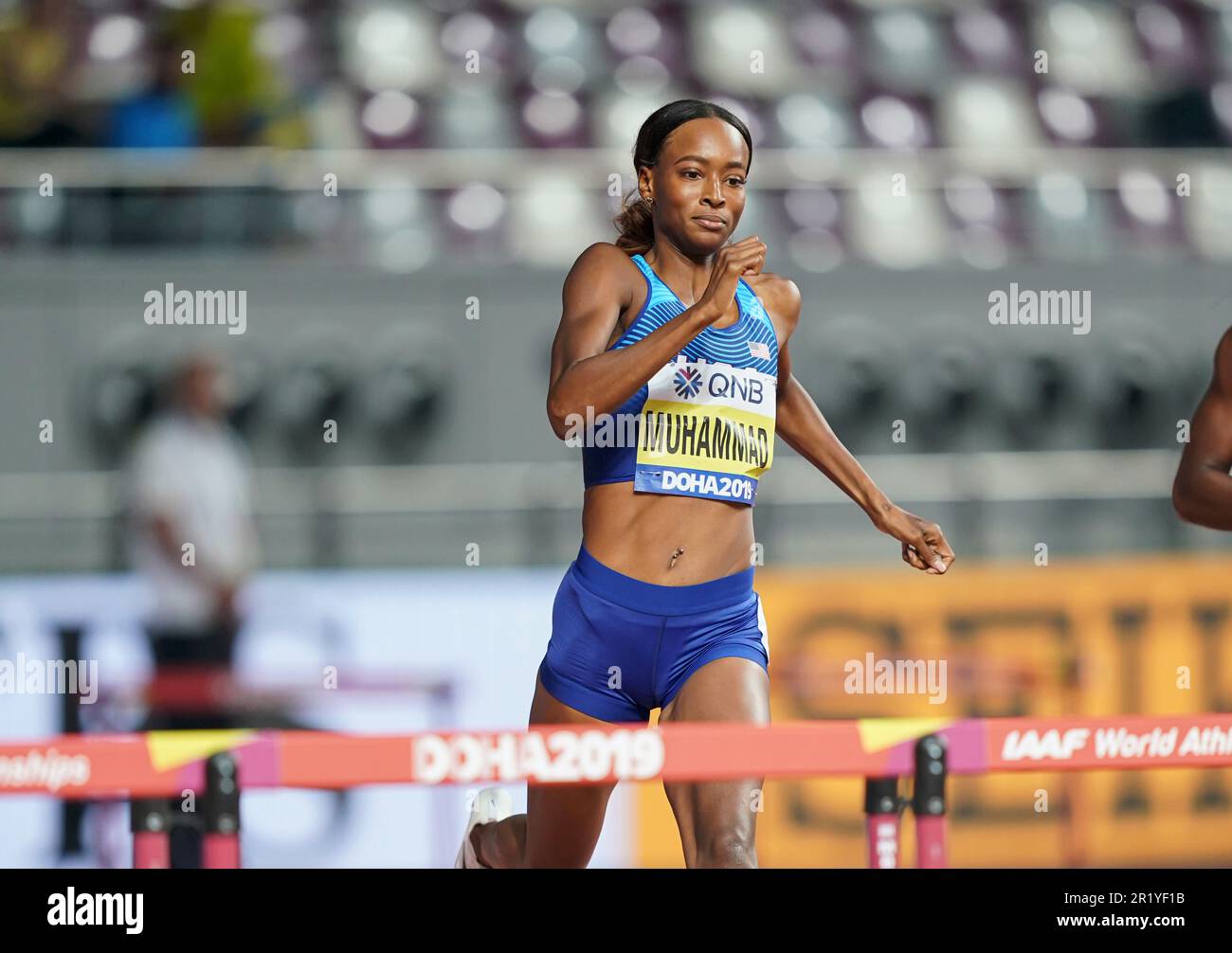 Dalilah MUHAMMAD running the 400m hurdles at the 2019 World Athletics ...