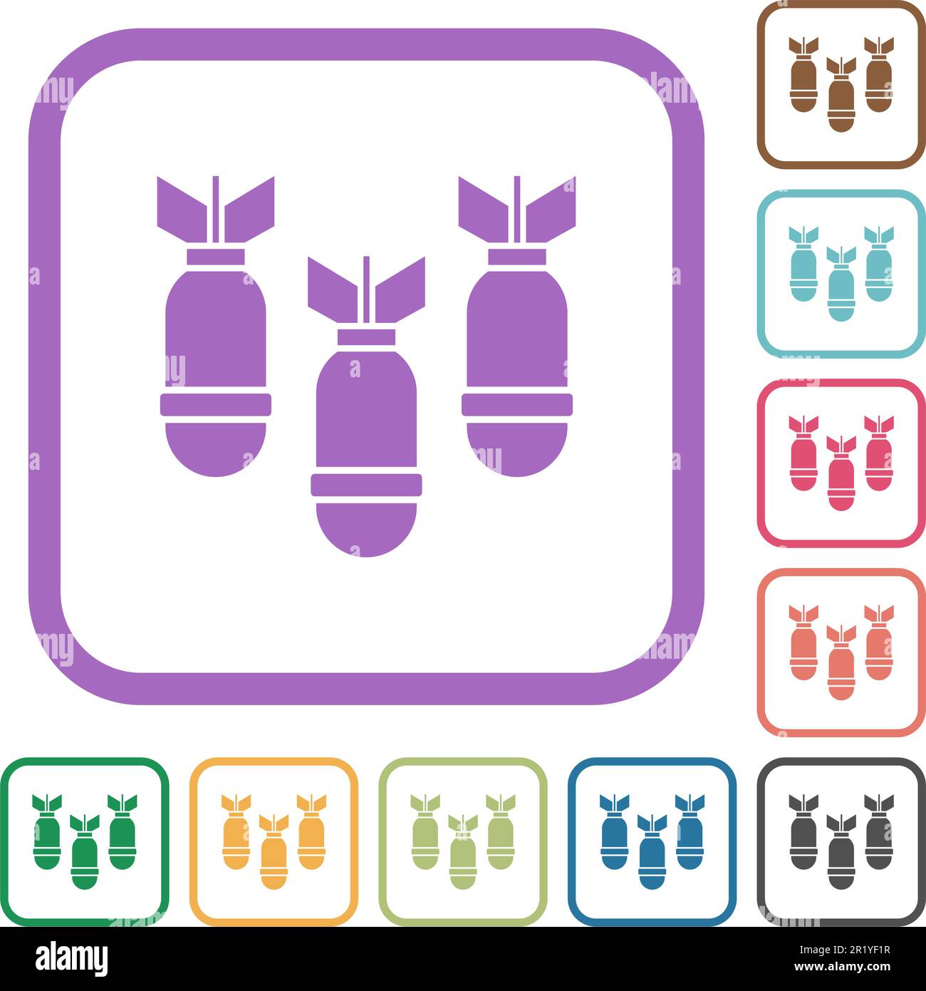 Three air bombs simple icons in color rounded square frames on white ...