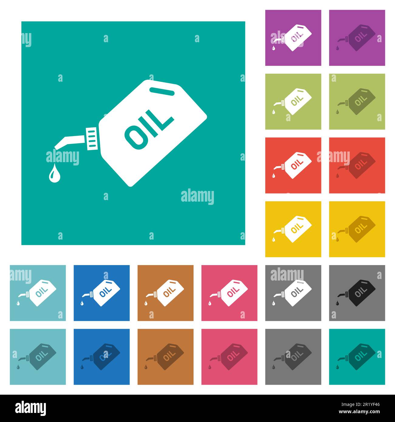 Oiler with oil drop multi colored flat icons on plain square backgrounds. Included white and ...