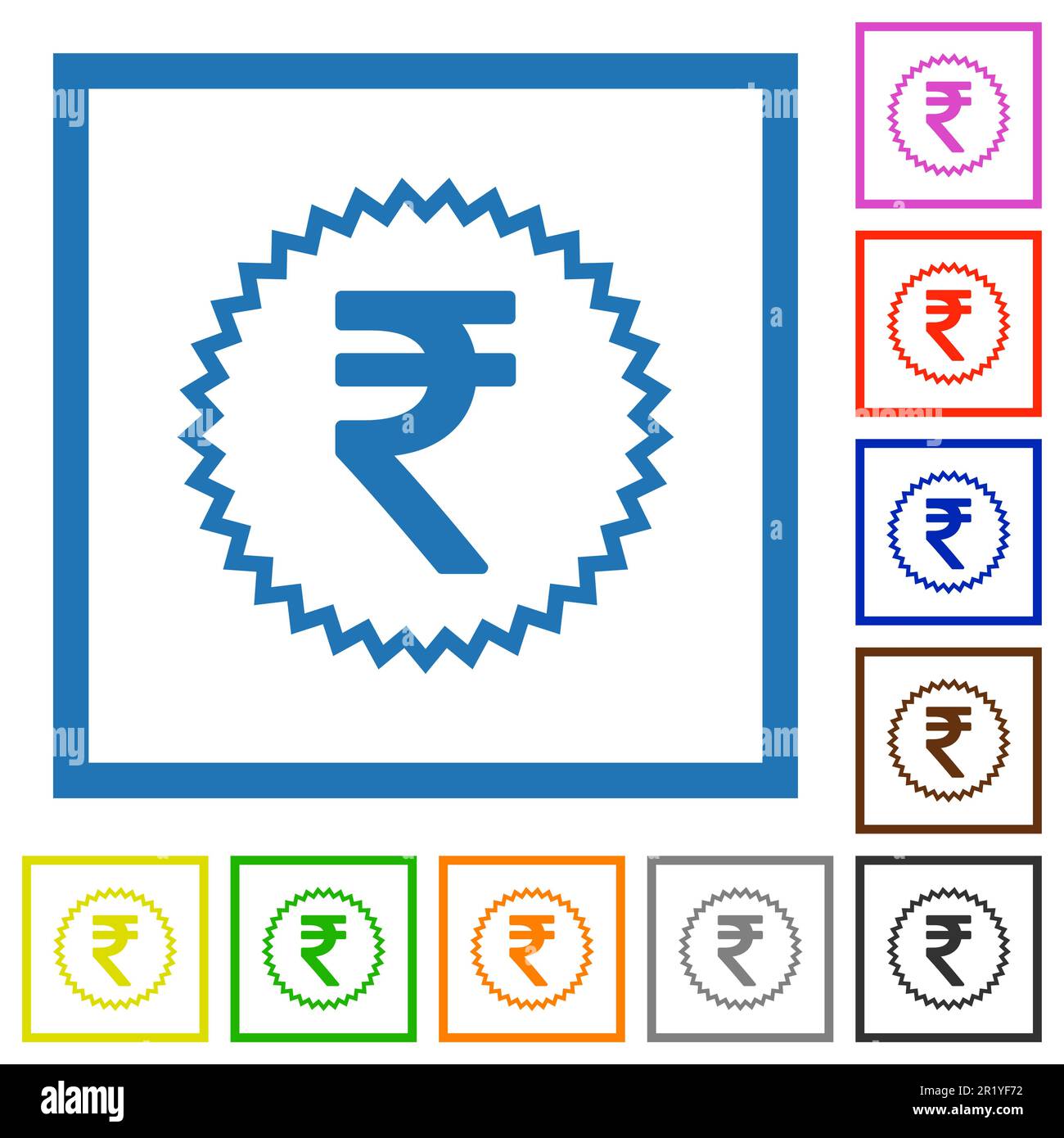 Indian Rupee sticker alternate flat color icons in square frames on ...