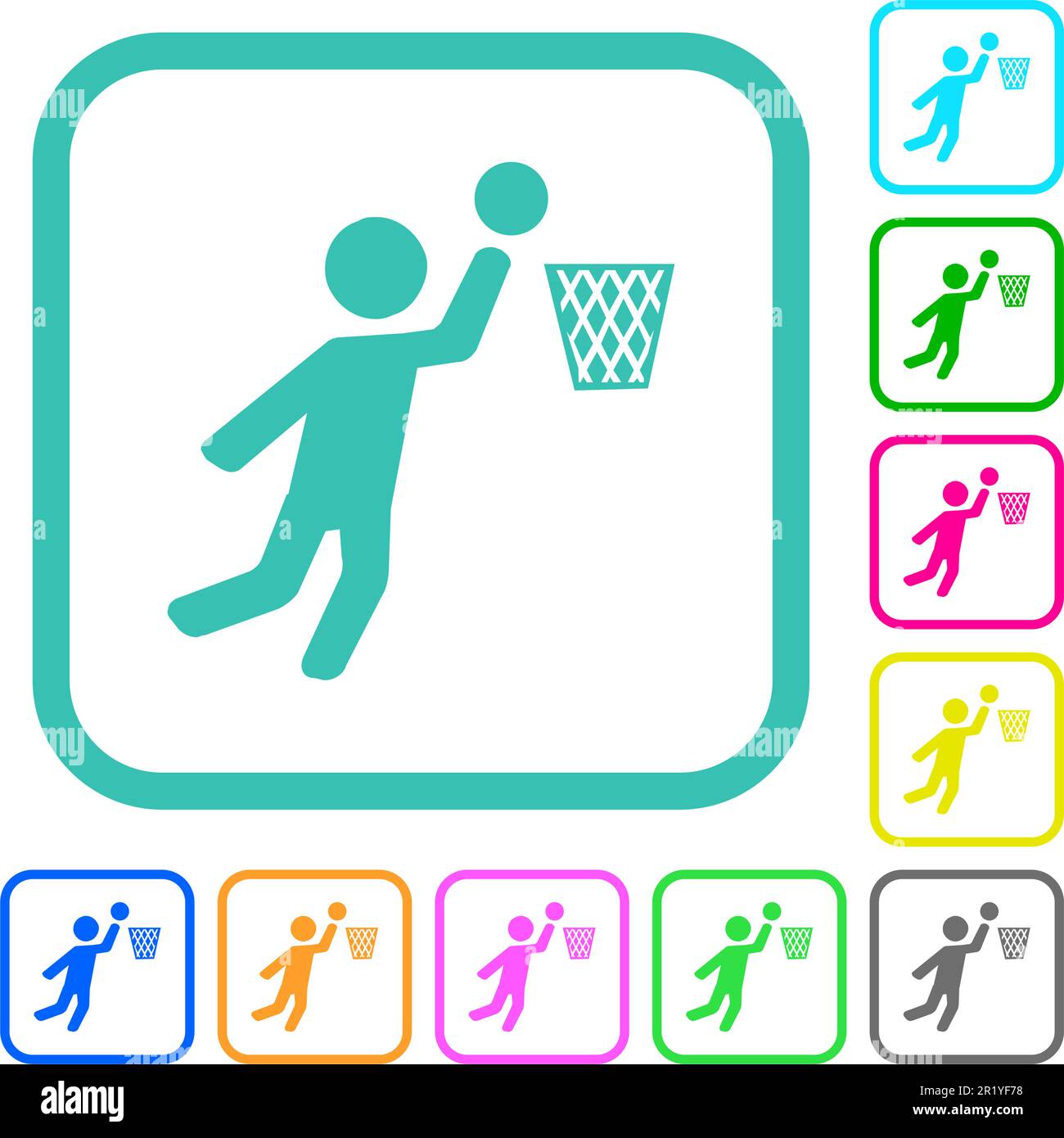 Basketball player vivid colored flat icons in curved borders on white ...