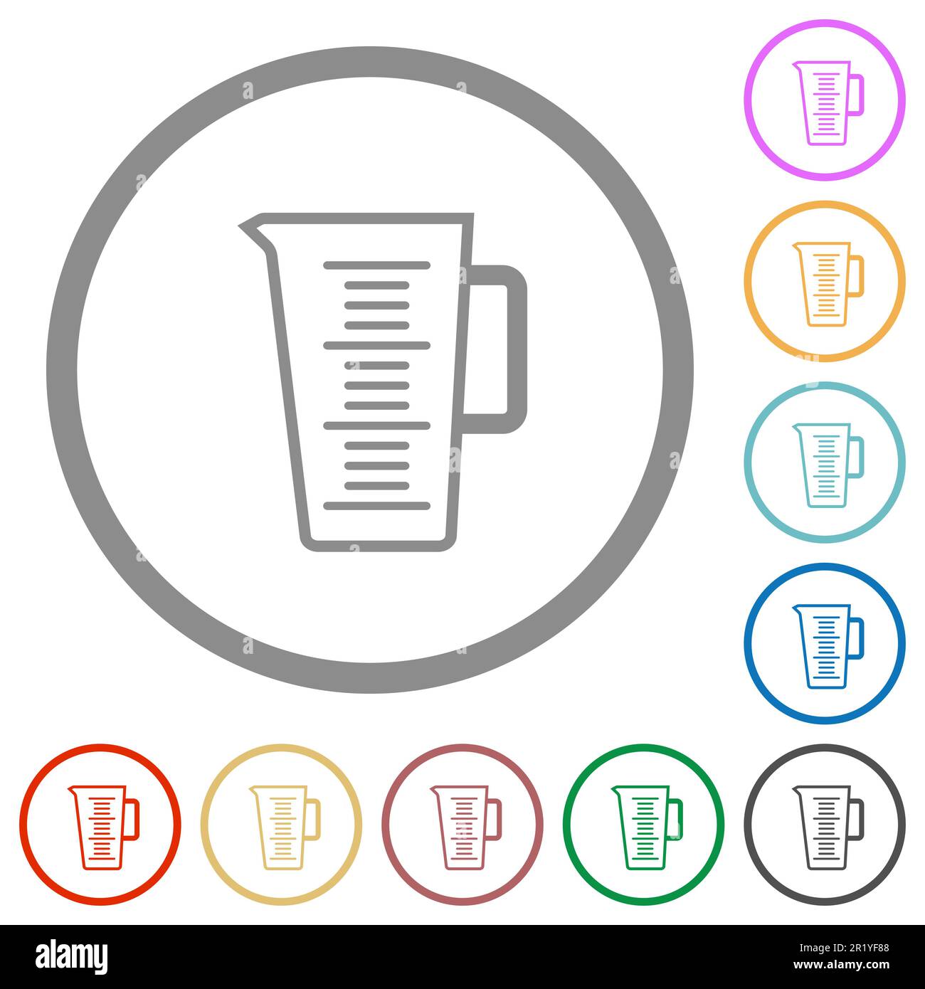Measuring cup outline flat color icons in round outlines on white ...