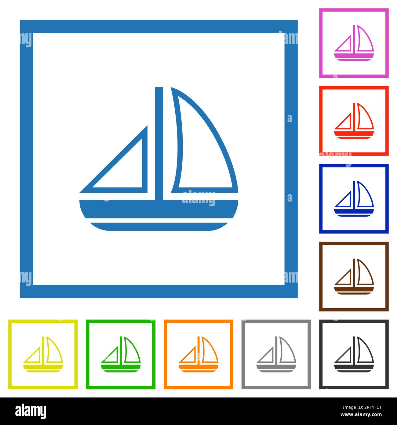 Sailing boat outline flat color icons in square frames on white background Stock Vector Image ...