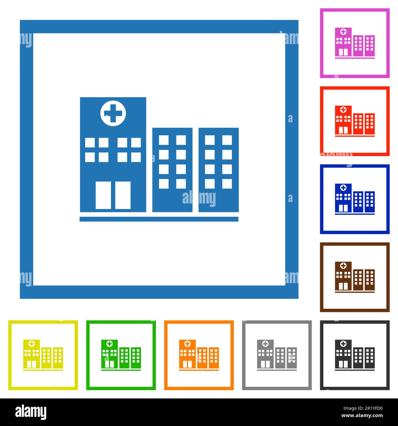 Hospital flat color icons in square frames on white background Stock ...