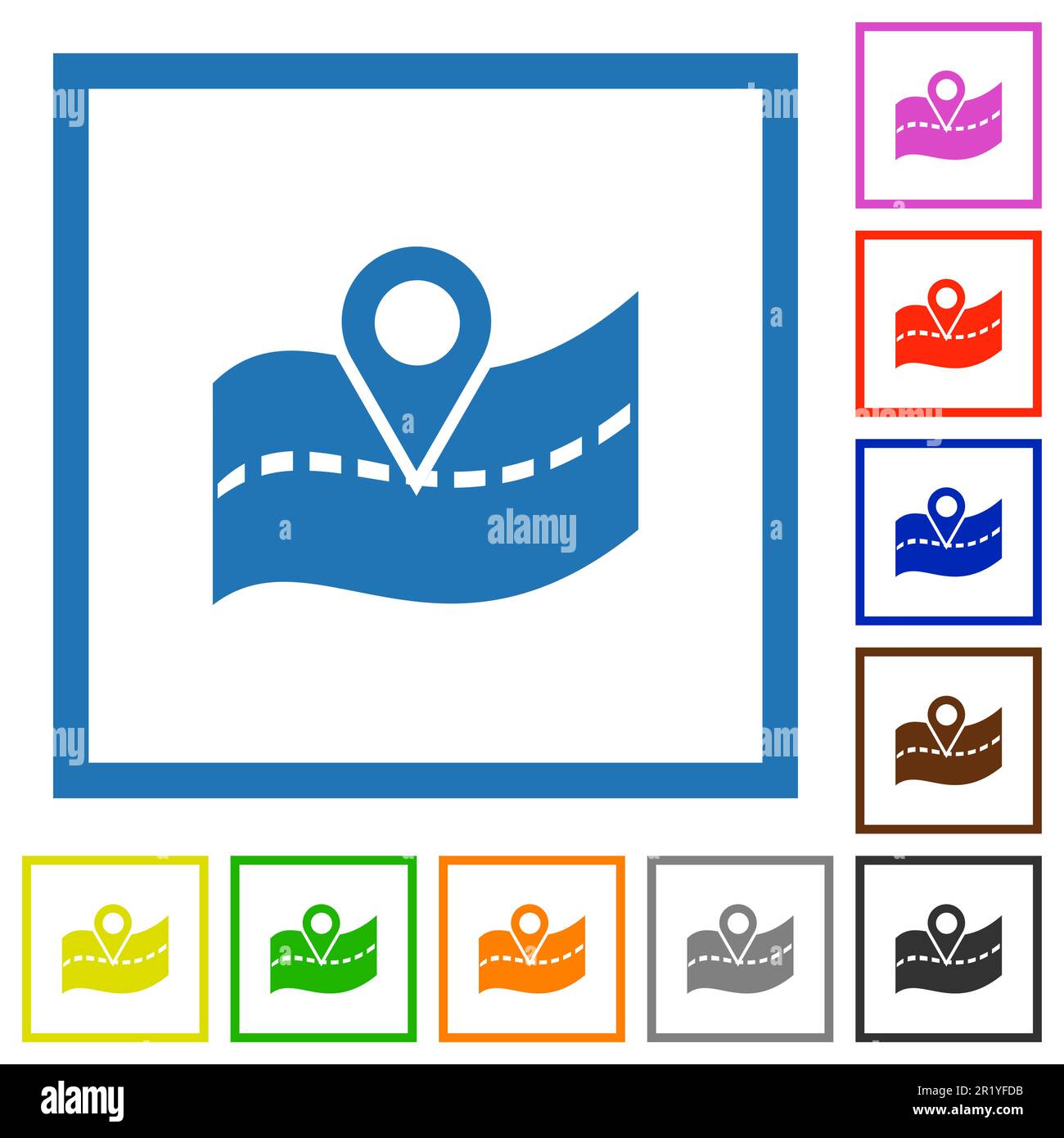 GPS road location flat color icons in square frames on white background ...