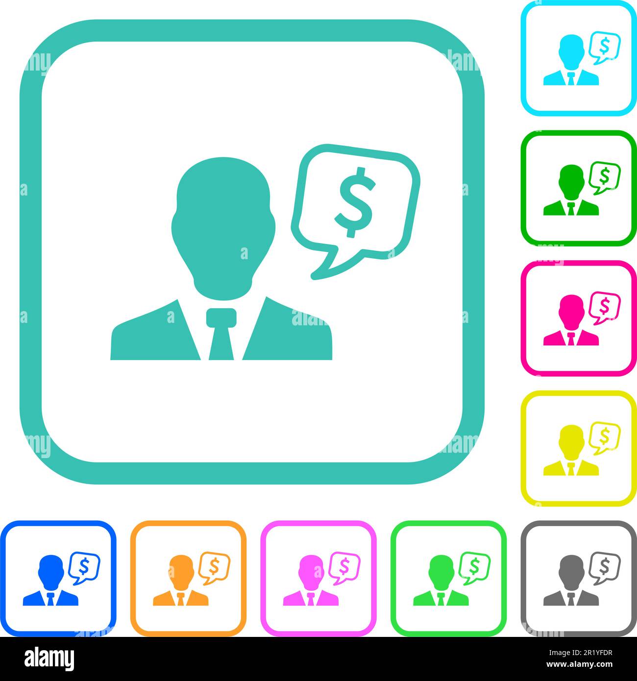 Dollar financial advisor vivid colored flat icons in curved borders on white background Stock ...