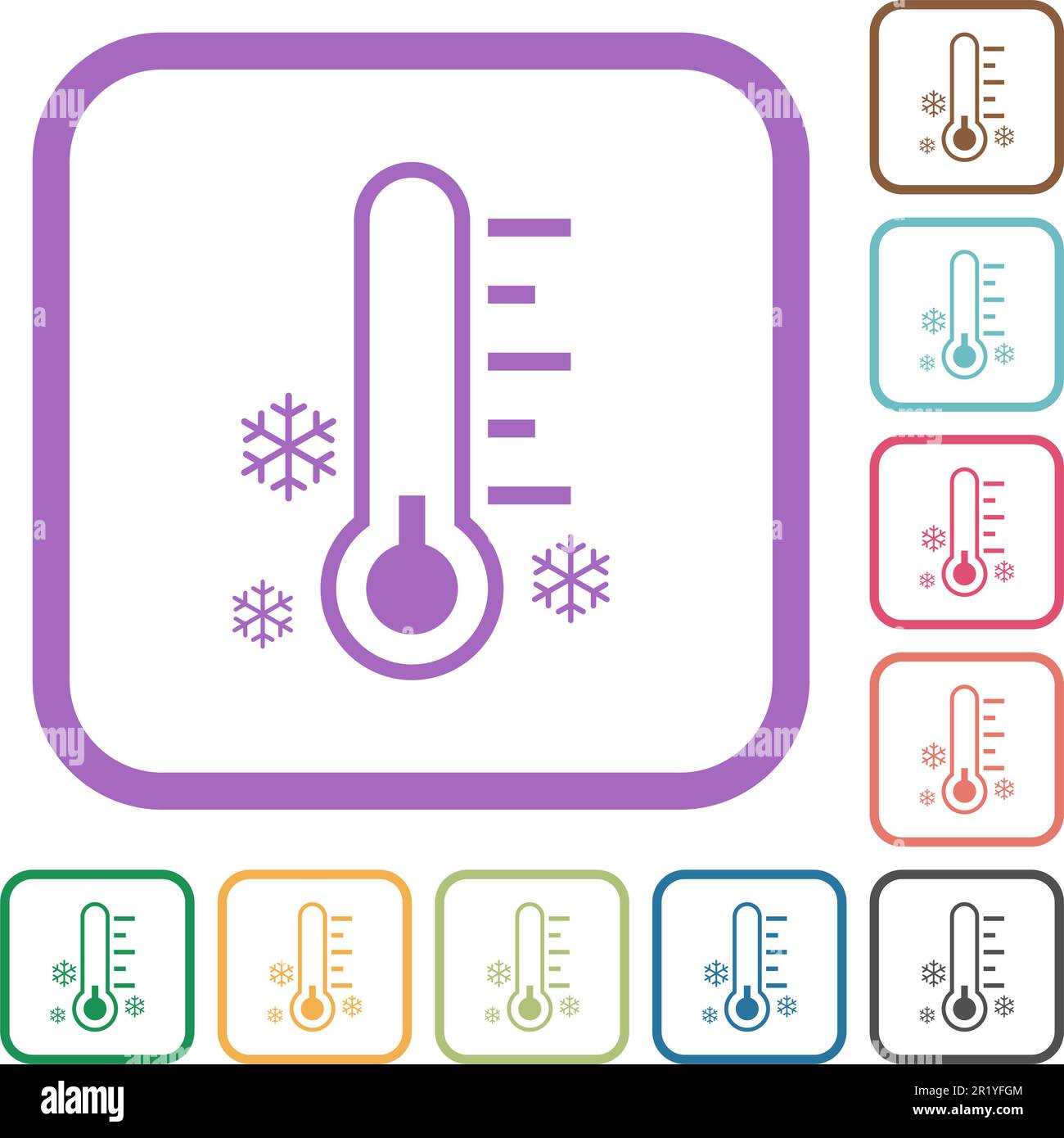 Thermometer frosty temperature simple icons in color rounded square frames on white background ...
