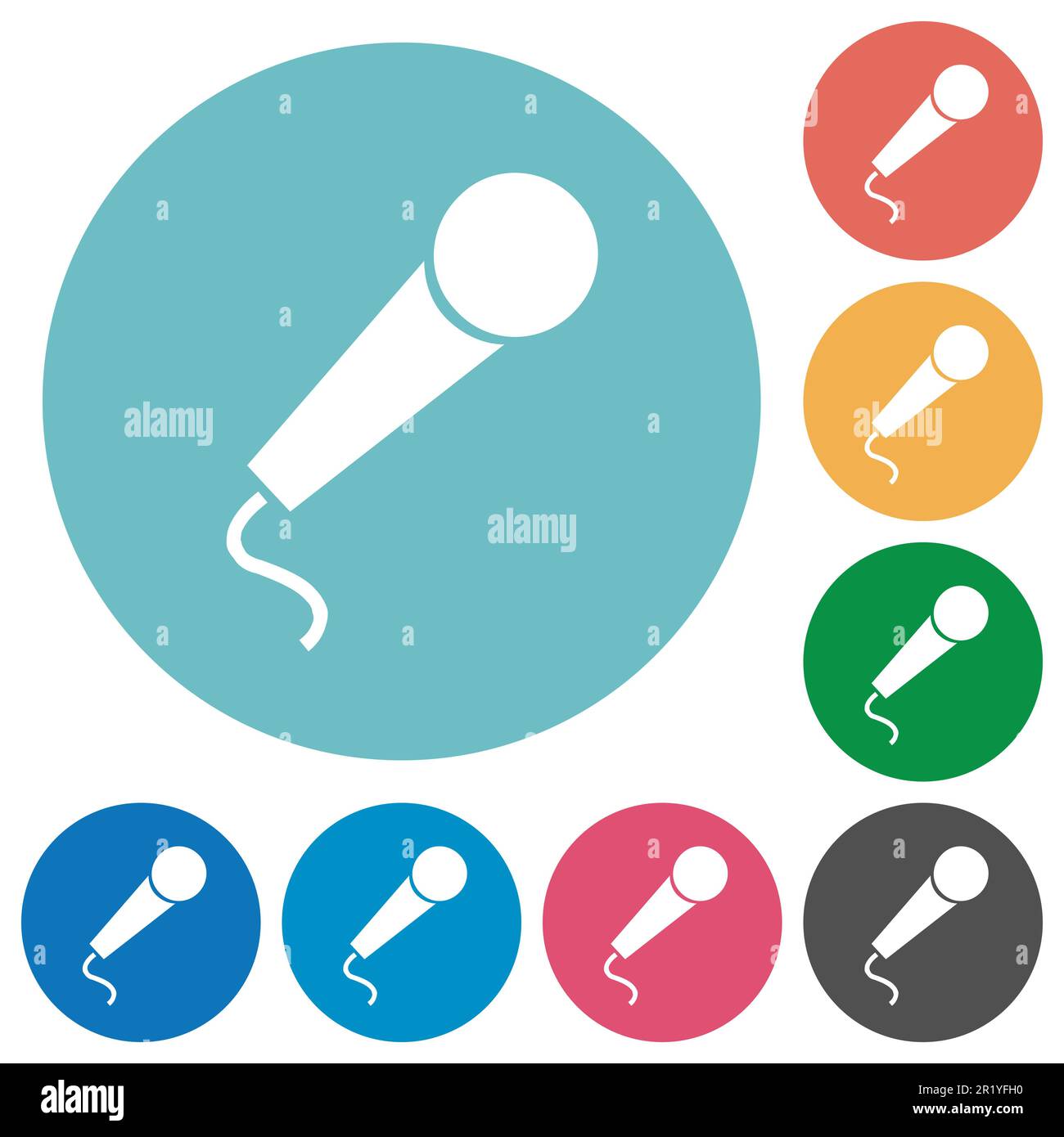 Microphone with wire solid flat white icons on round color backgrounds ...