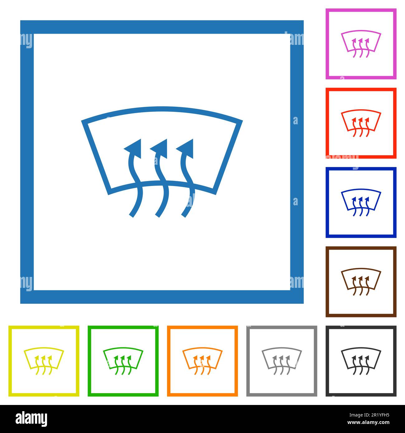Windshield defrost flat color icons in square frames on white ...
