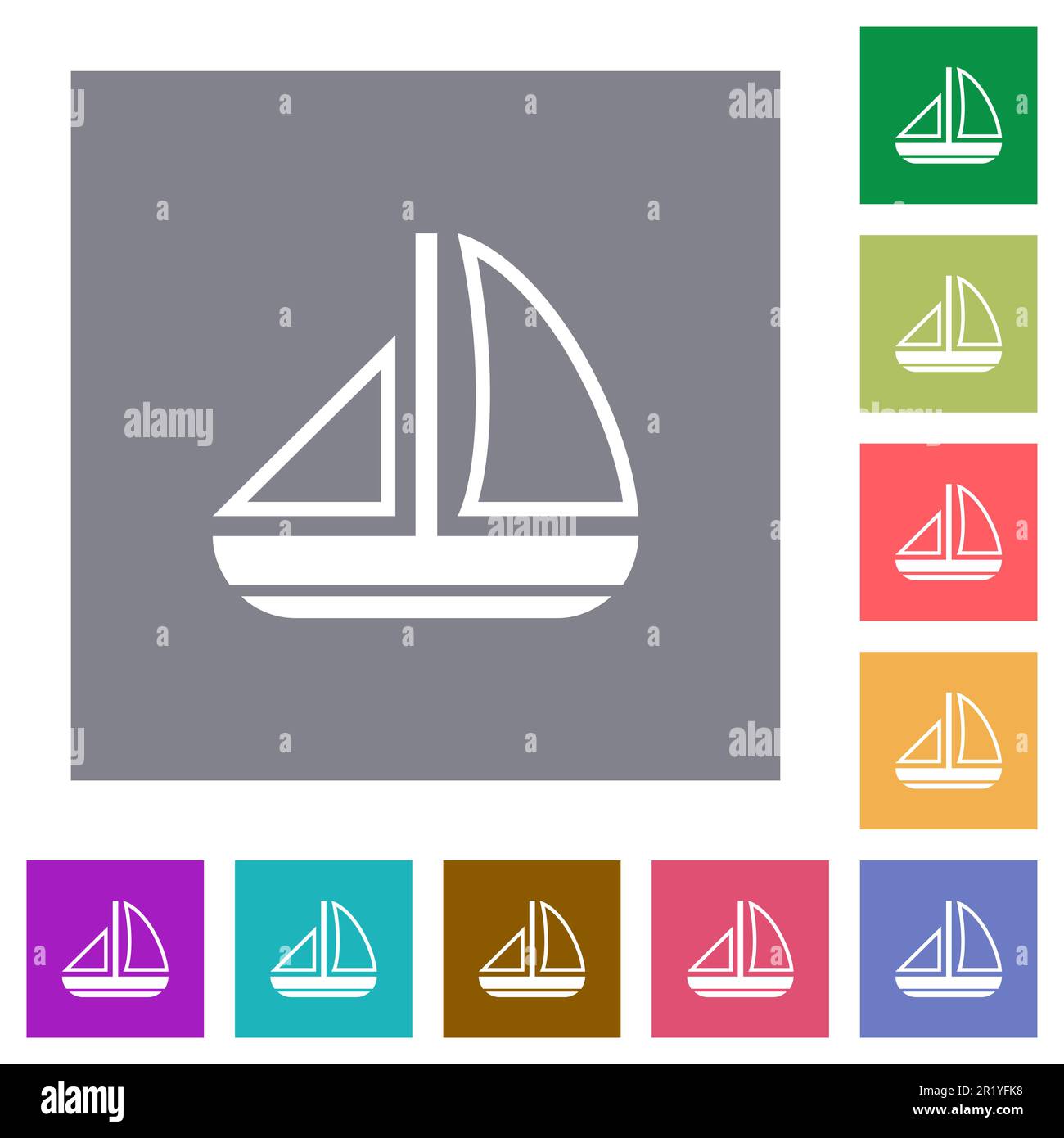 Sailing boat outline flat icons on simple color square backgrounds ...