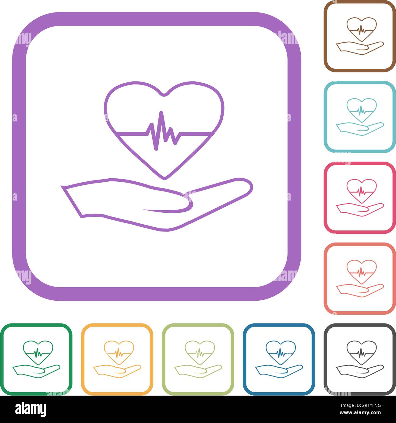 Health insurance outline simple icons in color rounded square frames on ...