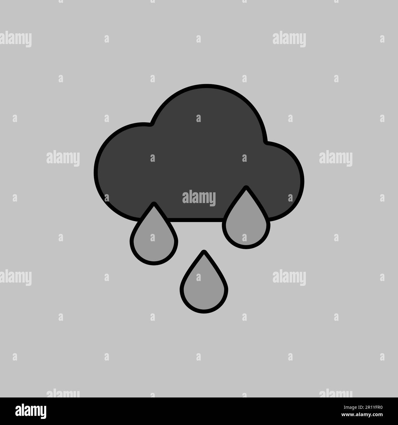 Raincloud with raindrops vector grayscale icon. Meteorology sign. Graph ...