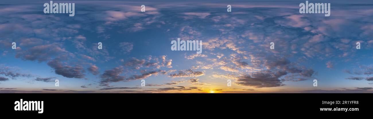 sunset skydome with evening clouds as seamless hdri 360 panorama view ...