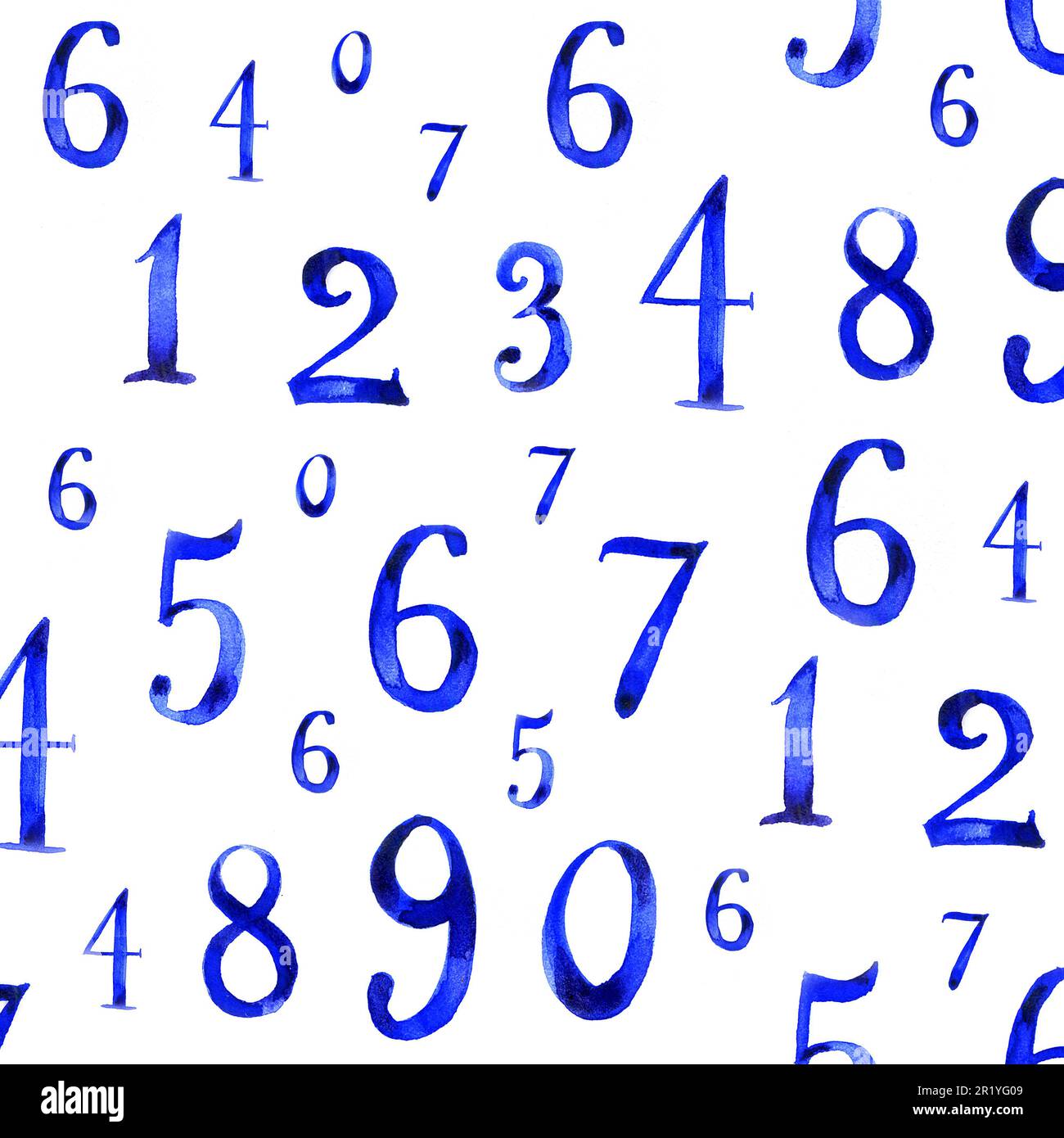 Watercolor blue number figures pattern Stock Photo - Alamy