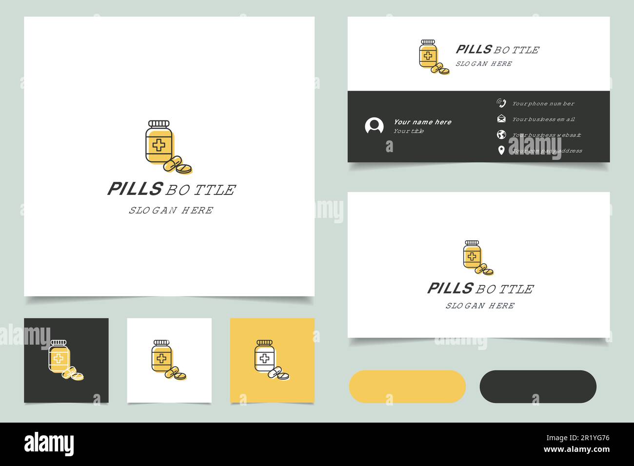 Pills bottle logo design with editable slogan. Branding book and ...