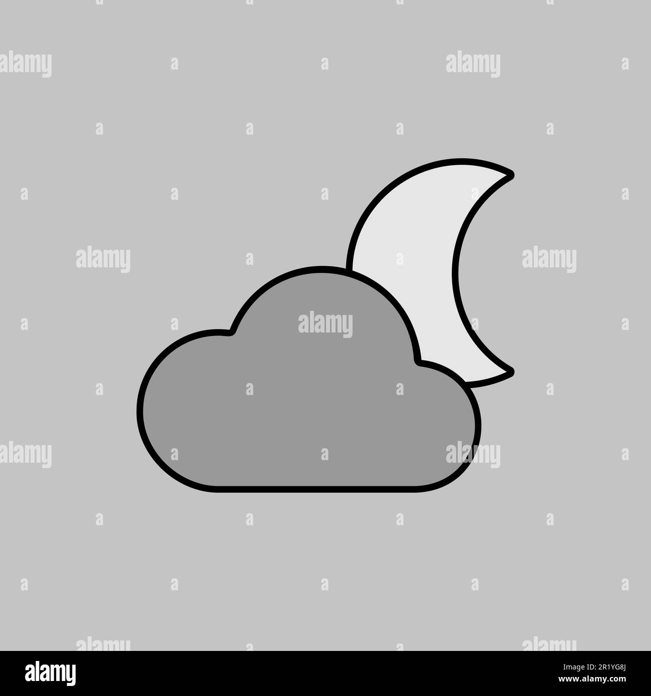 Moon and clouds vector grayscale icon. Meteorology sign. Graph symbol ...