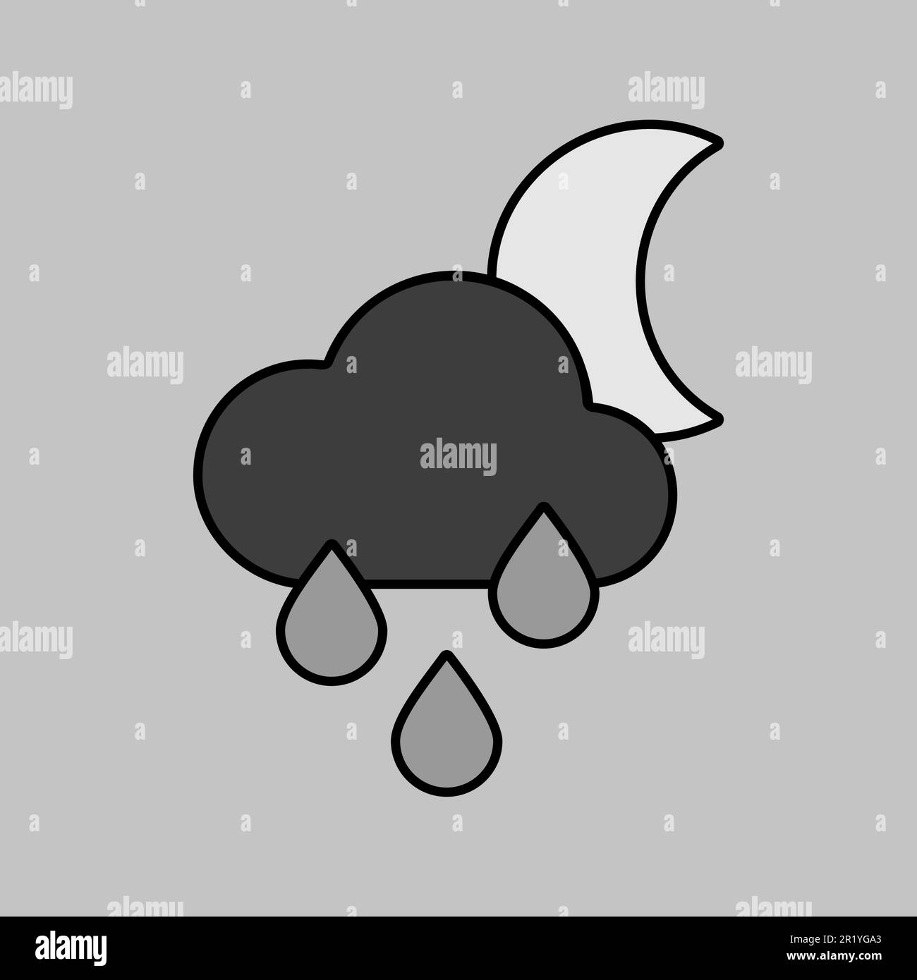 Raincloud with raindrops moon vector grayscale icon. Meteorology sign ...