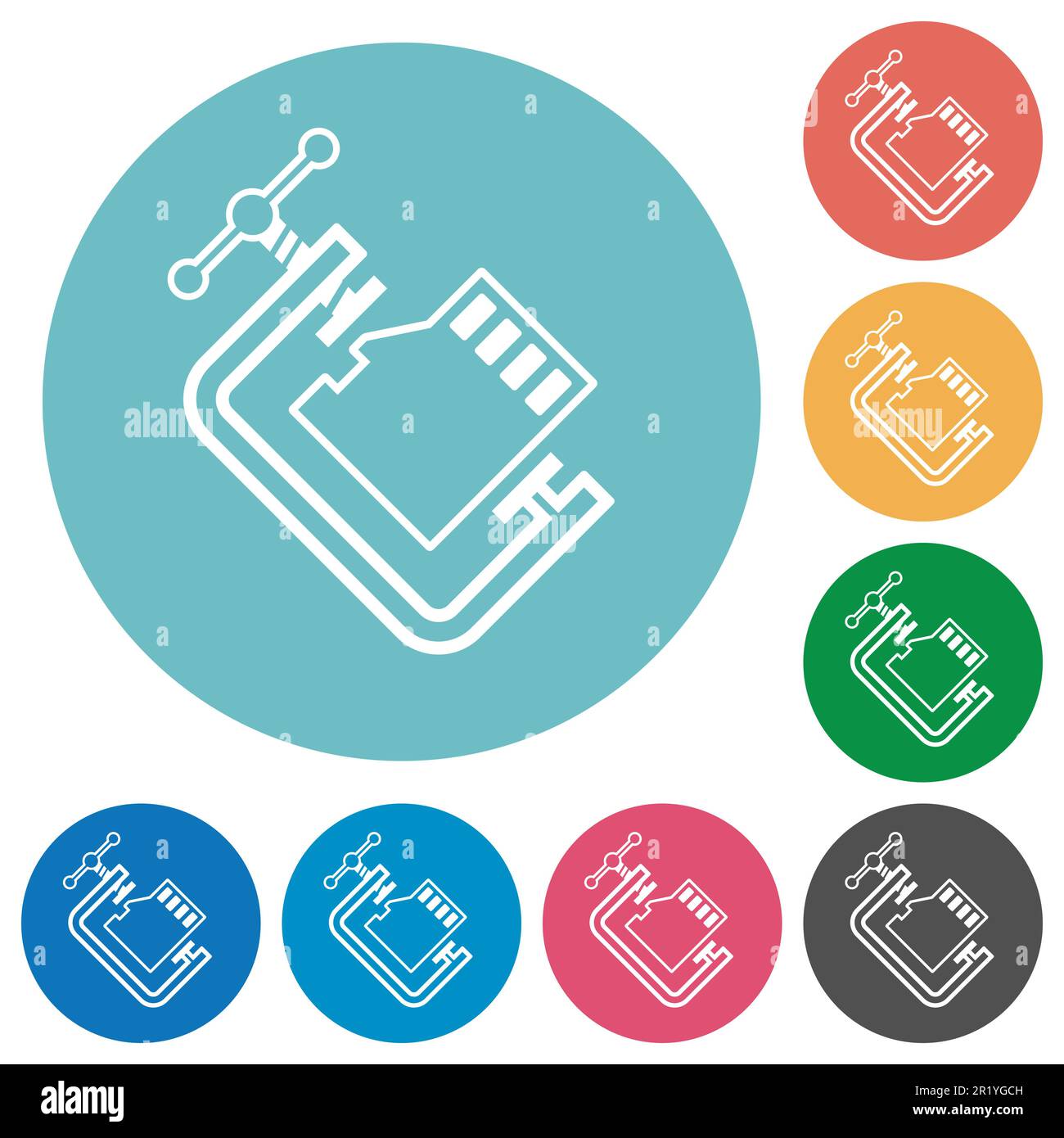 Micro sd memory card compress outline flat white icons on round color ...