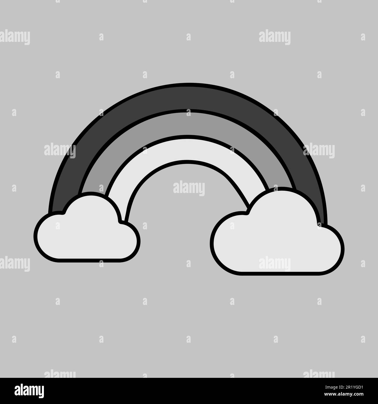 Rainbow and cloud vector grayscale icon. Meteorology sign. Graph symbol for travel, tourism and ...