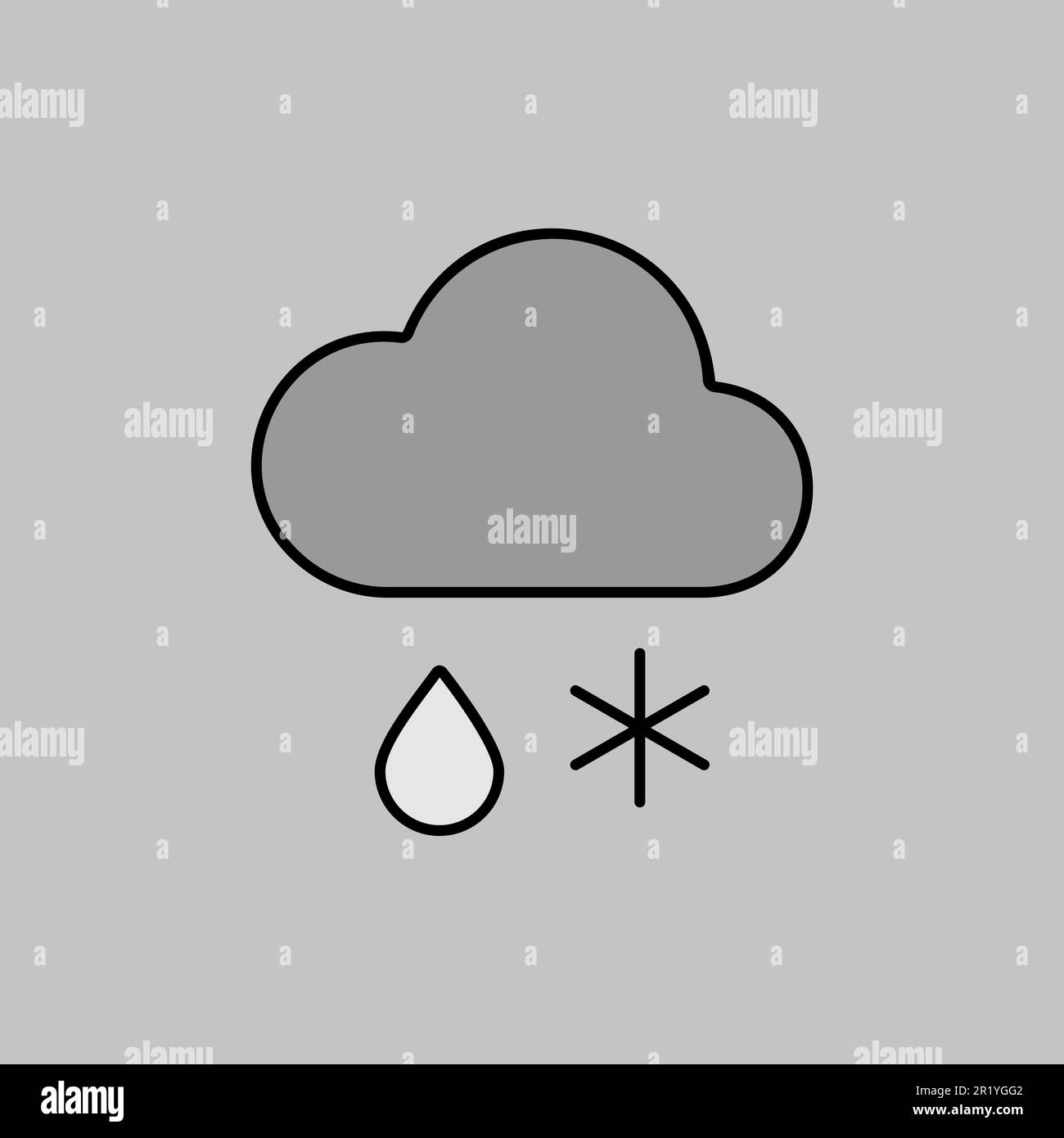 Cloud with snow and rain vector grayscale icon. Meteorology sign. Graph ...