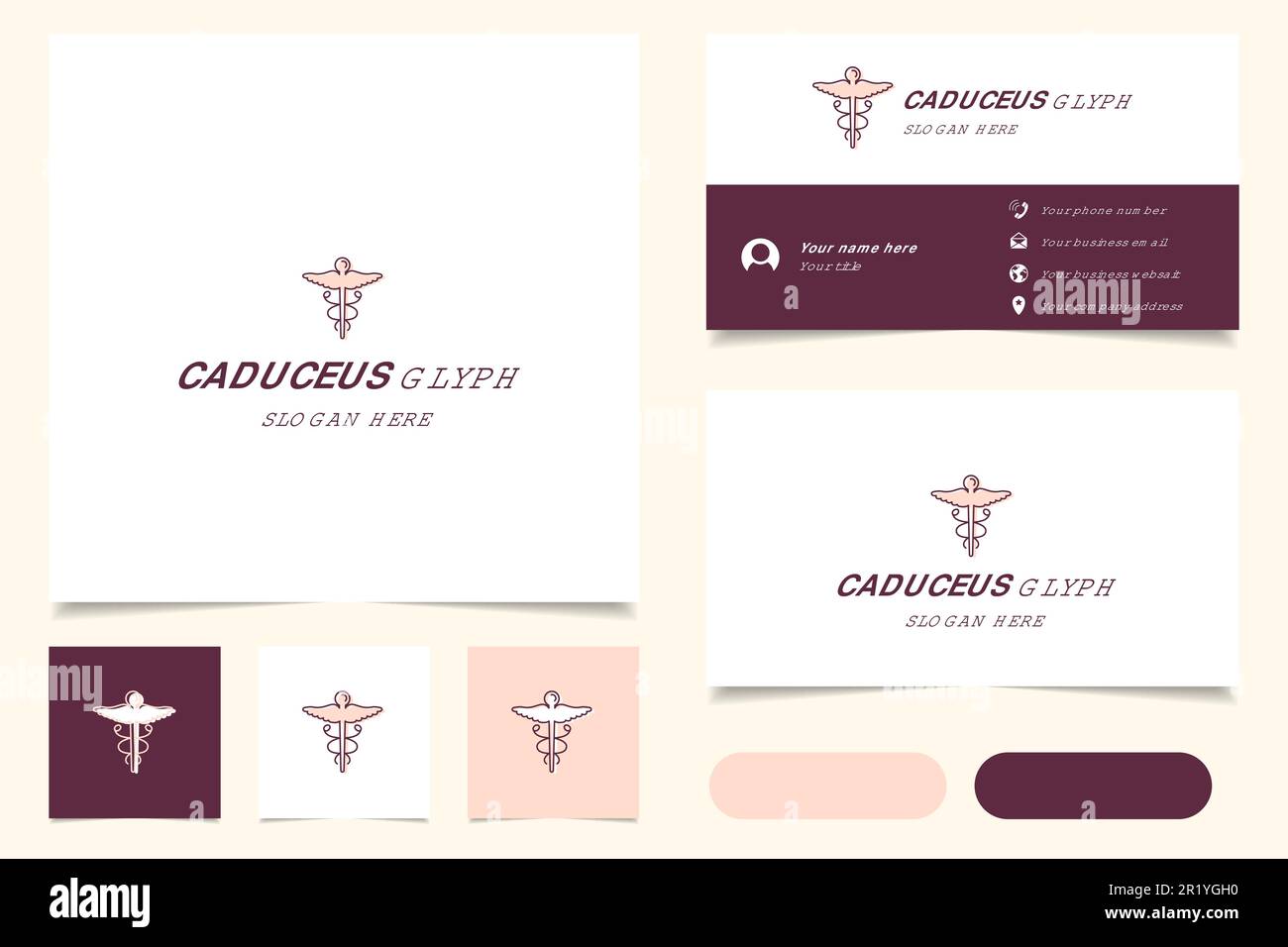 Caduceus glyph logo design with editable slogan. Branding book and ...