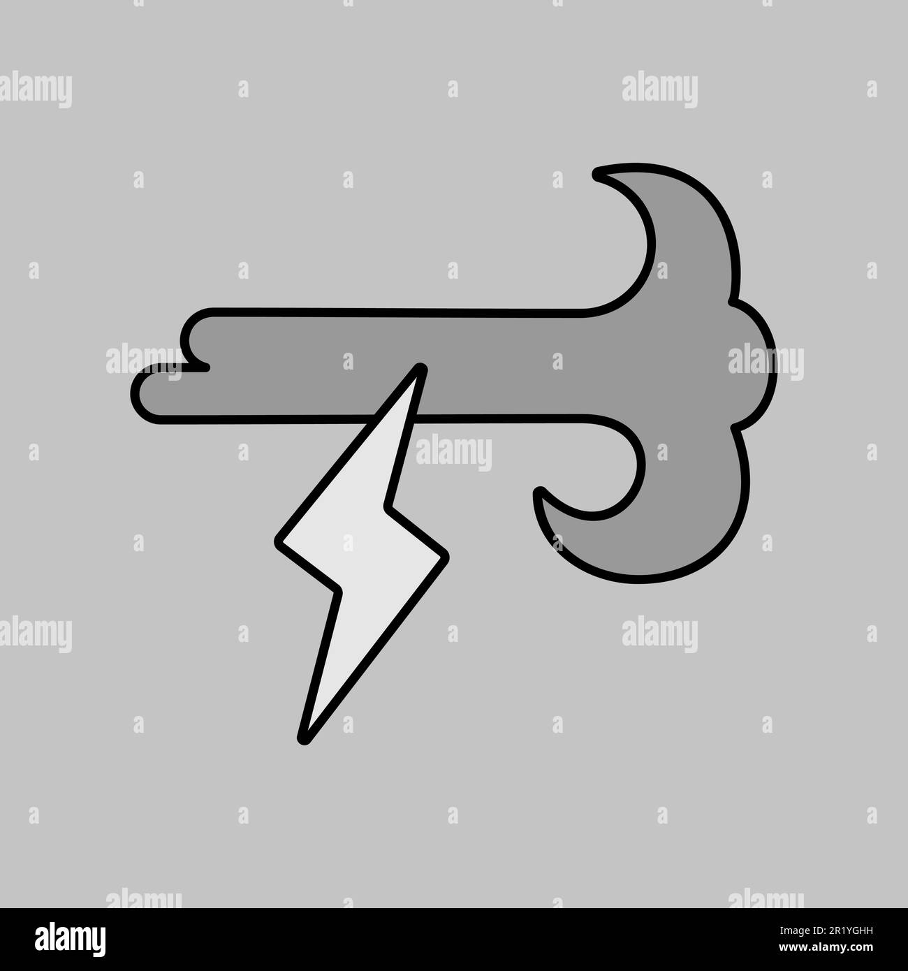 Wind lightning vector grayscale icon. Meteorology sign. Graph symbol ...