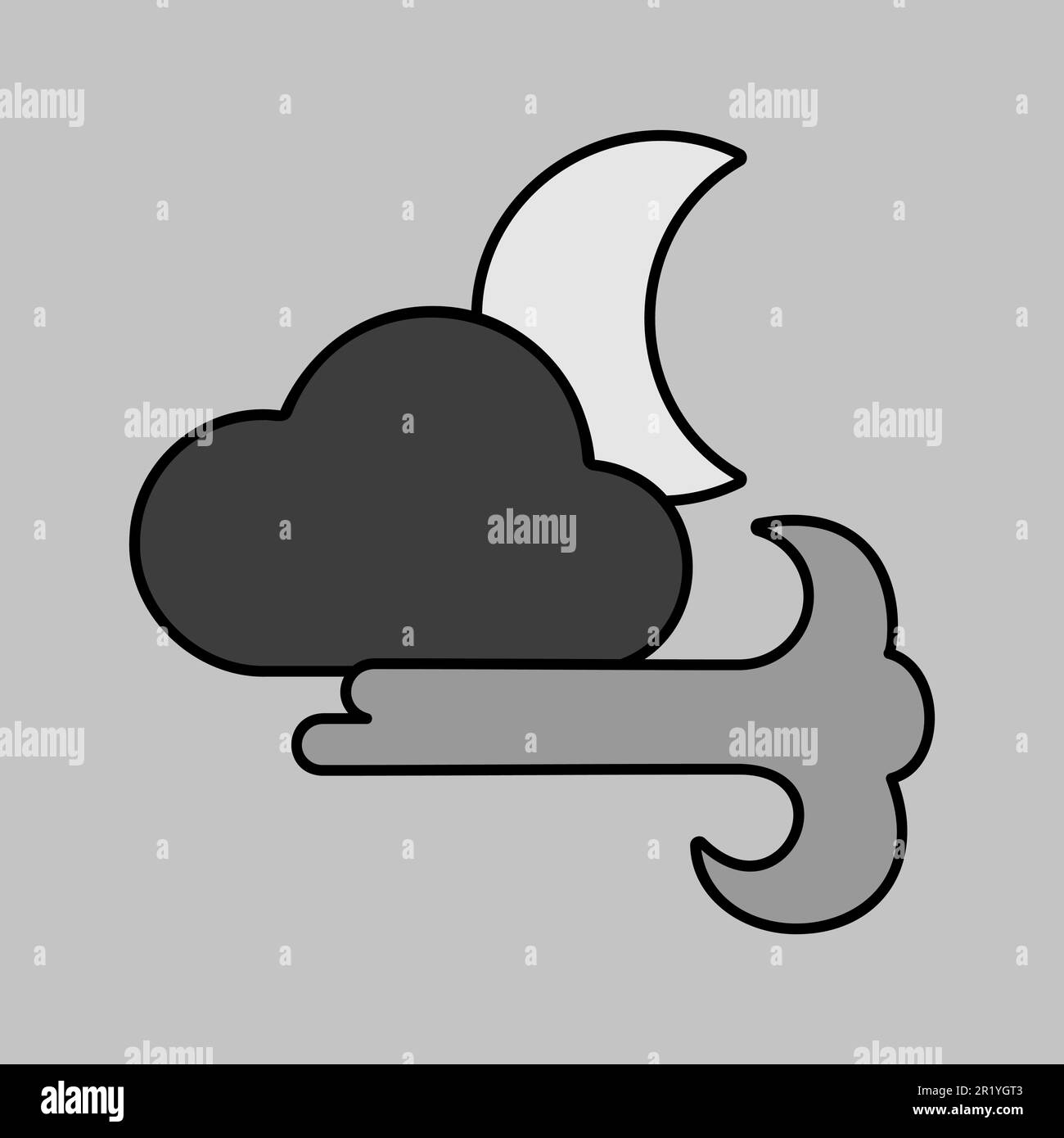 Moon cloudy and wind vector grayscale icon. Meteorology sign. Graph ...
