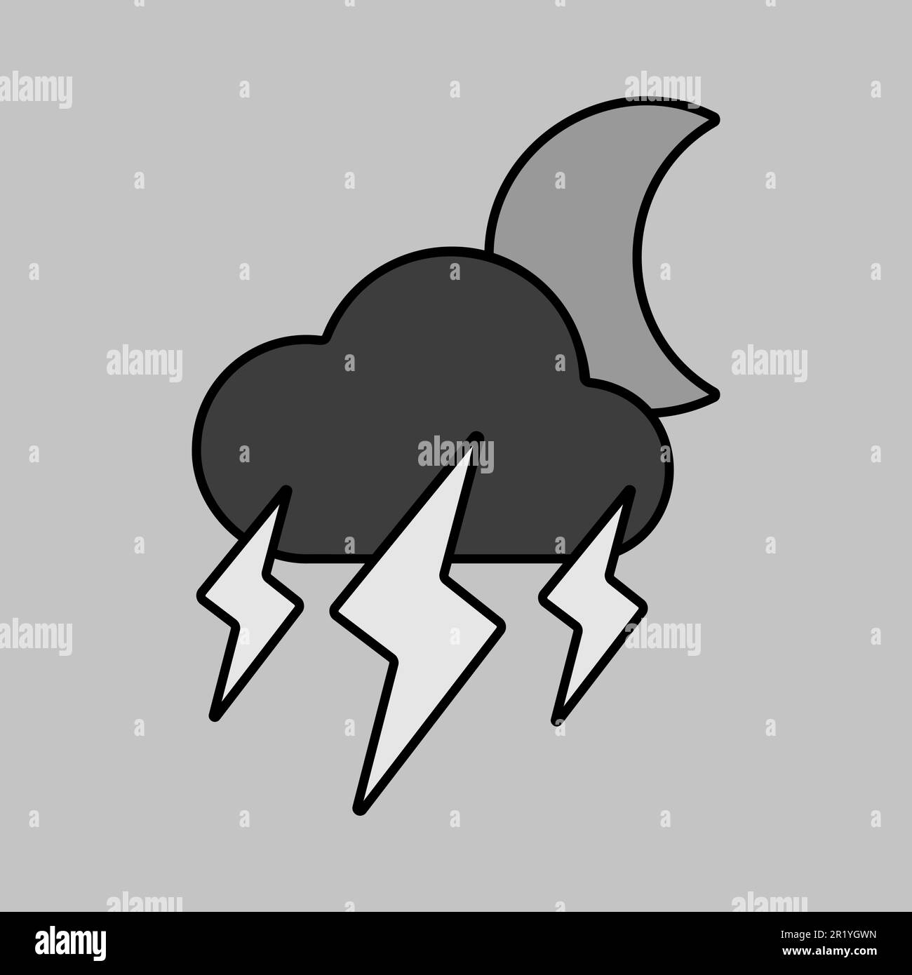 Moon storm cloud vector grayscale icon. Rainstorm symbol. Meteorology ...