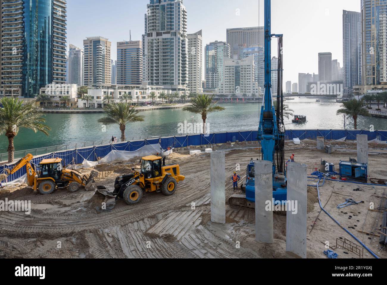 Construction continues on a new building in Dubai Marina, Dubai, United ...