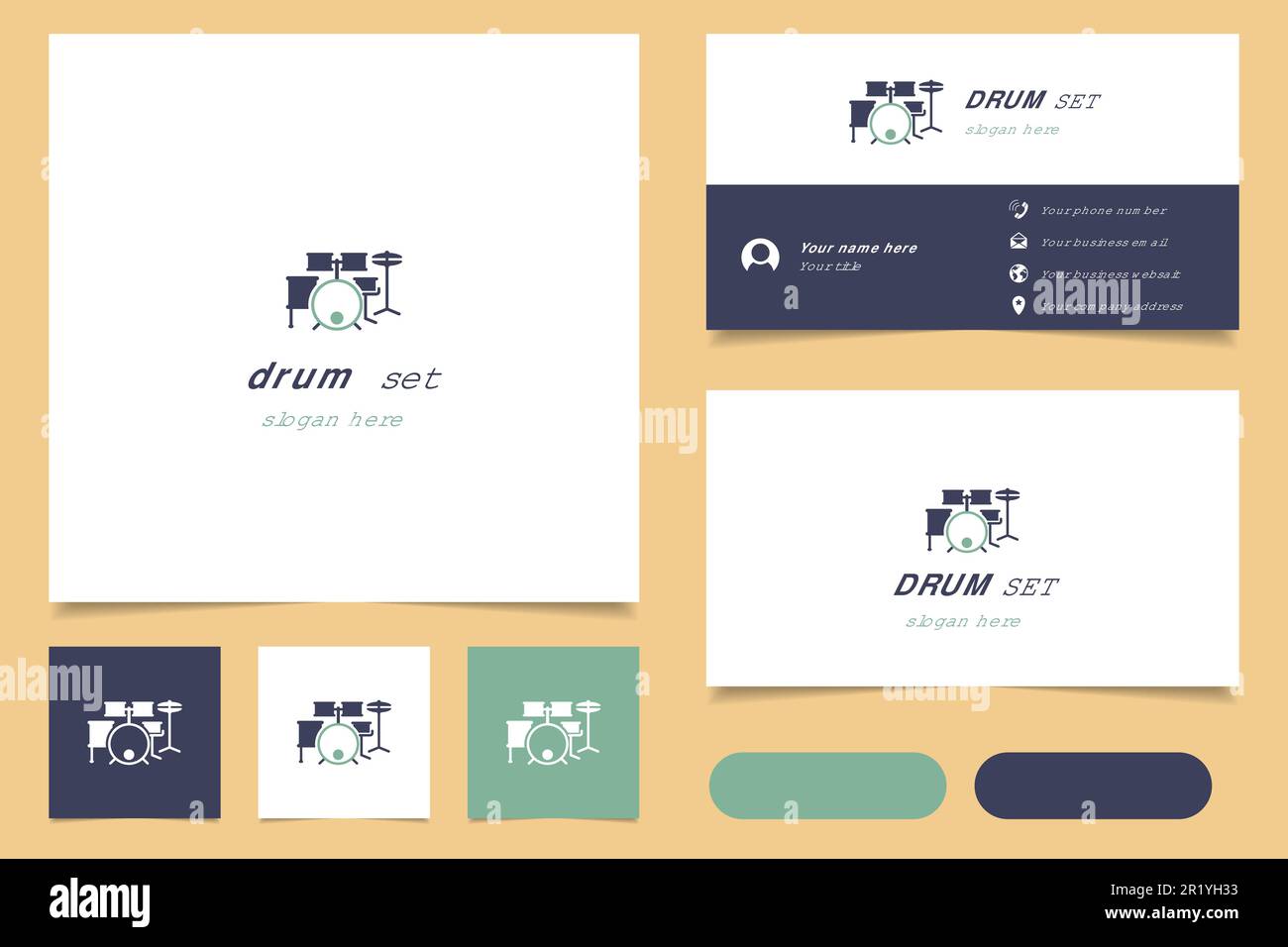 Drum set logo design with editable slogan. Branding book and business card template Stock Vector ...