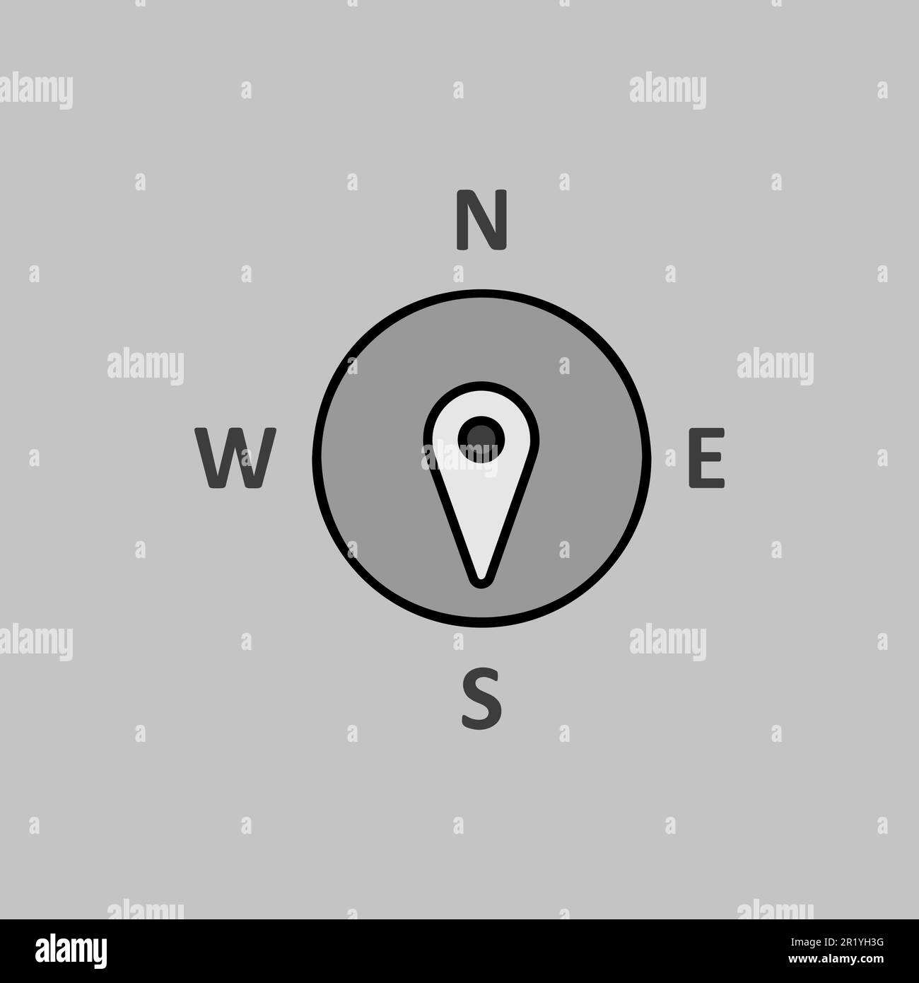 Compass wind rose vector grayscale icon. Direction south. Meteorology ...