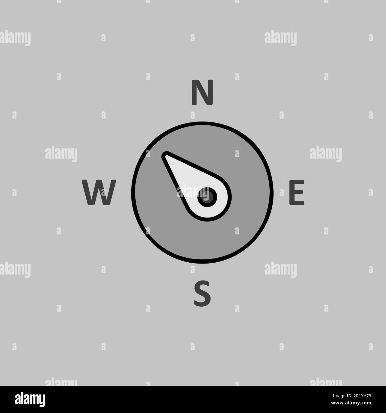 Compass wind rose vector grayscale icon. Direction northwest ...
