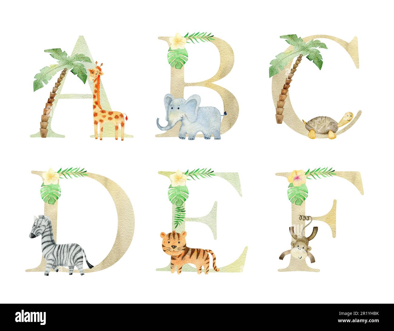 Watercolor animals letters Stock Photo - Alamy