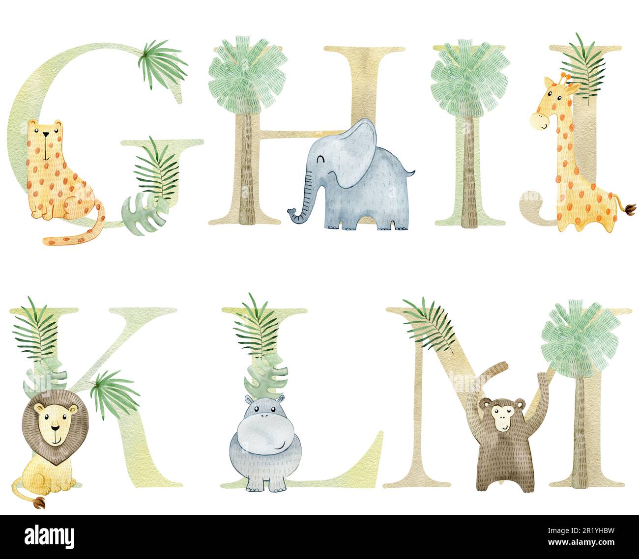 Watercolor animals letters Stock Photo - Alamy