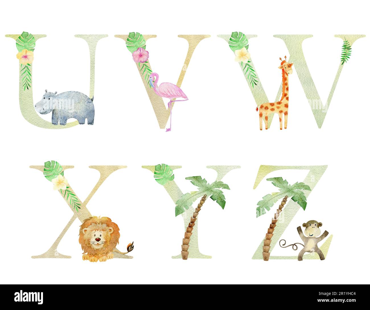 Watercolor animals letters Stock Photo - Alamy