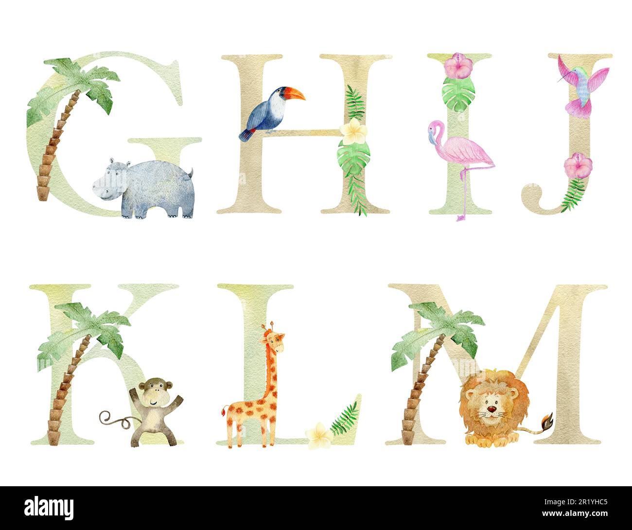 Watercolor animals letters Stock Photo - Alamy