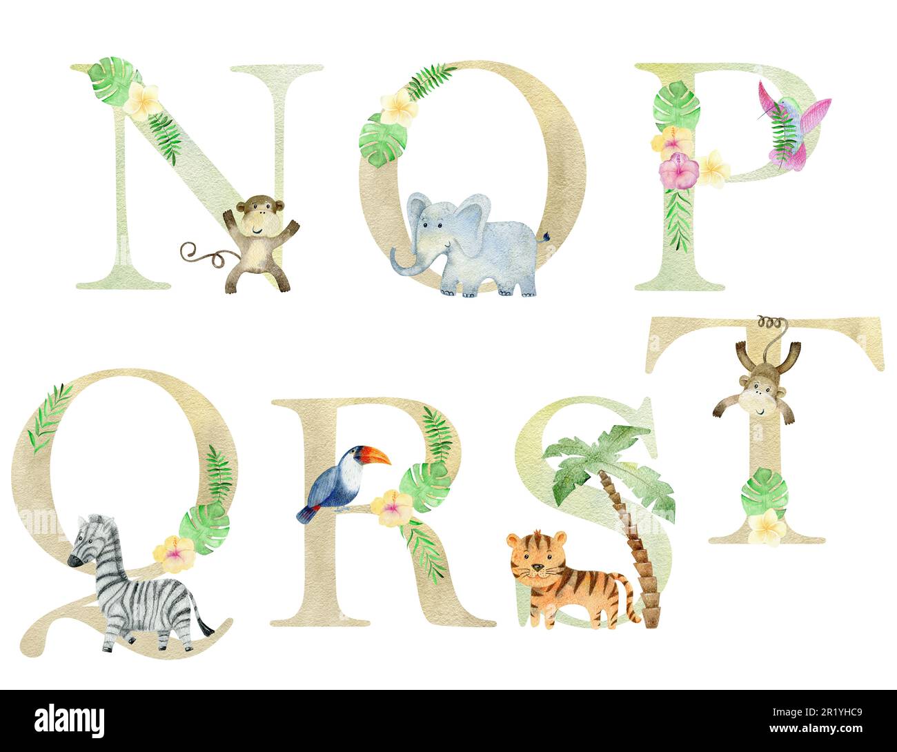 Watercolor animals letters Stock Photo - Alamy