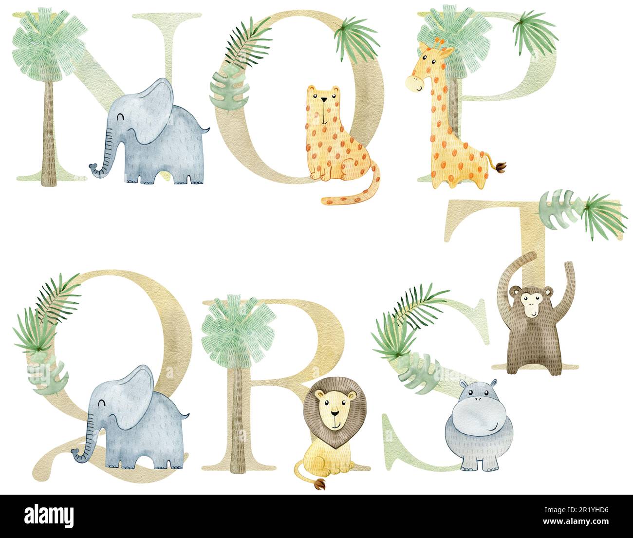 Watercolor animals letters Stock Photo - Alamy