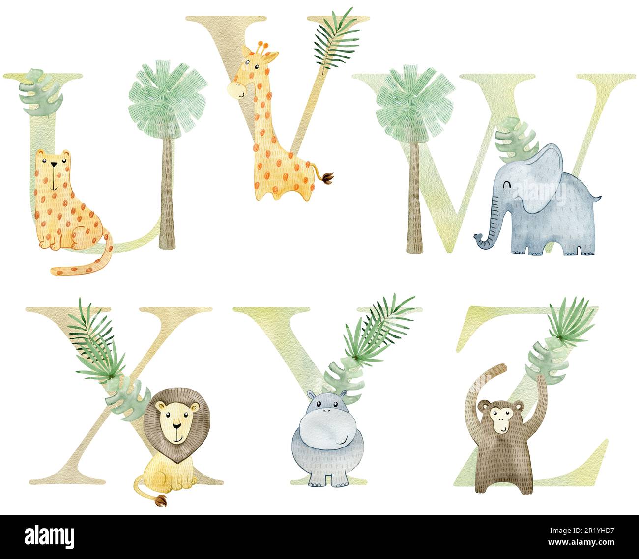 Watercolor animals letters Stock Photo - Alamy