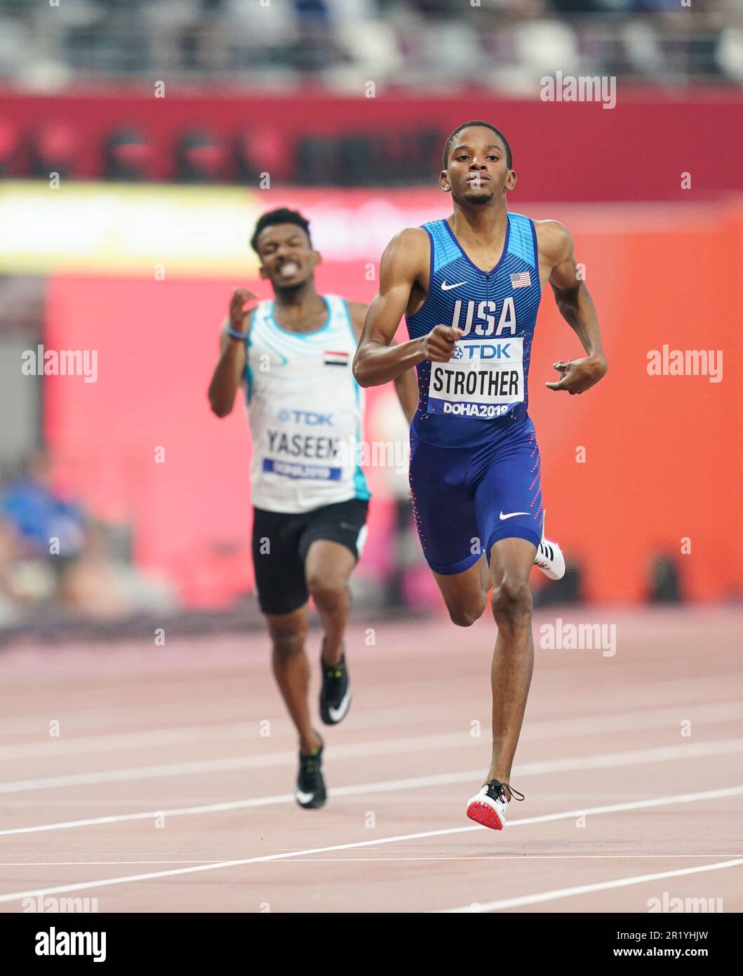 Nathan Strother running the 400m at the 2019 World Athletics ...