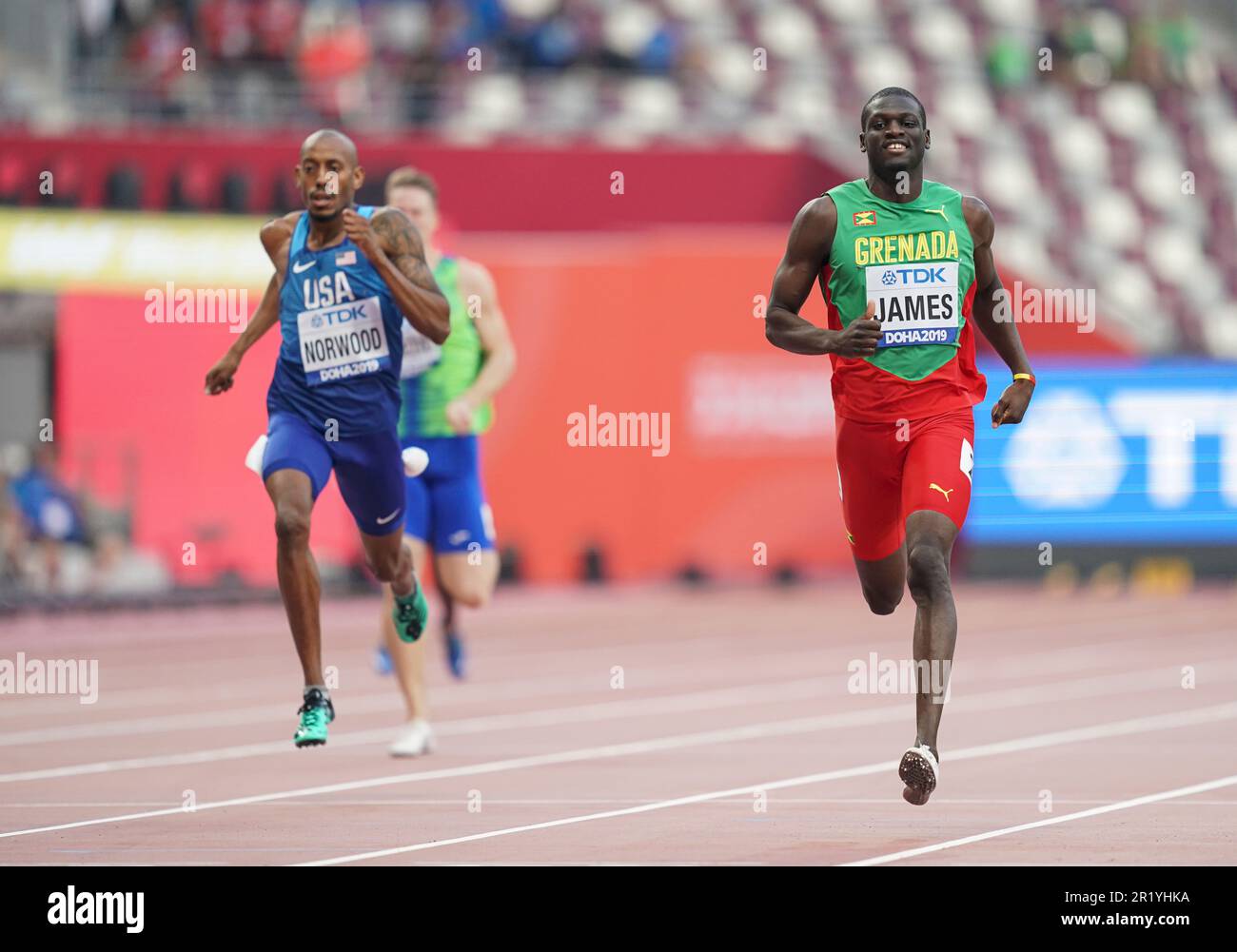 Kirani James running the 400m at the 2019 World Athletics Championships ...