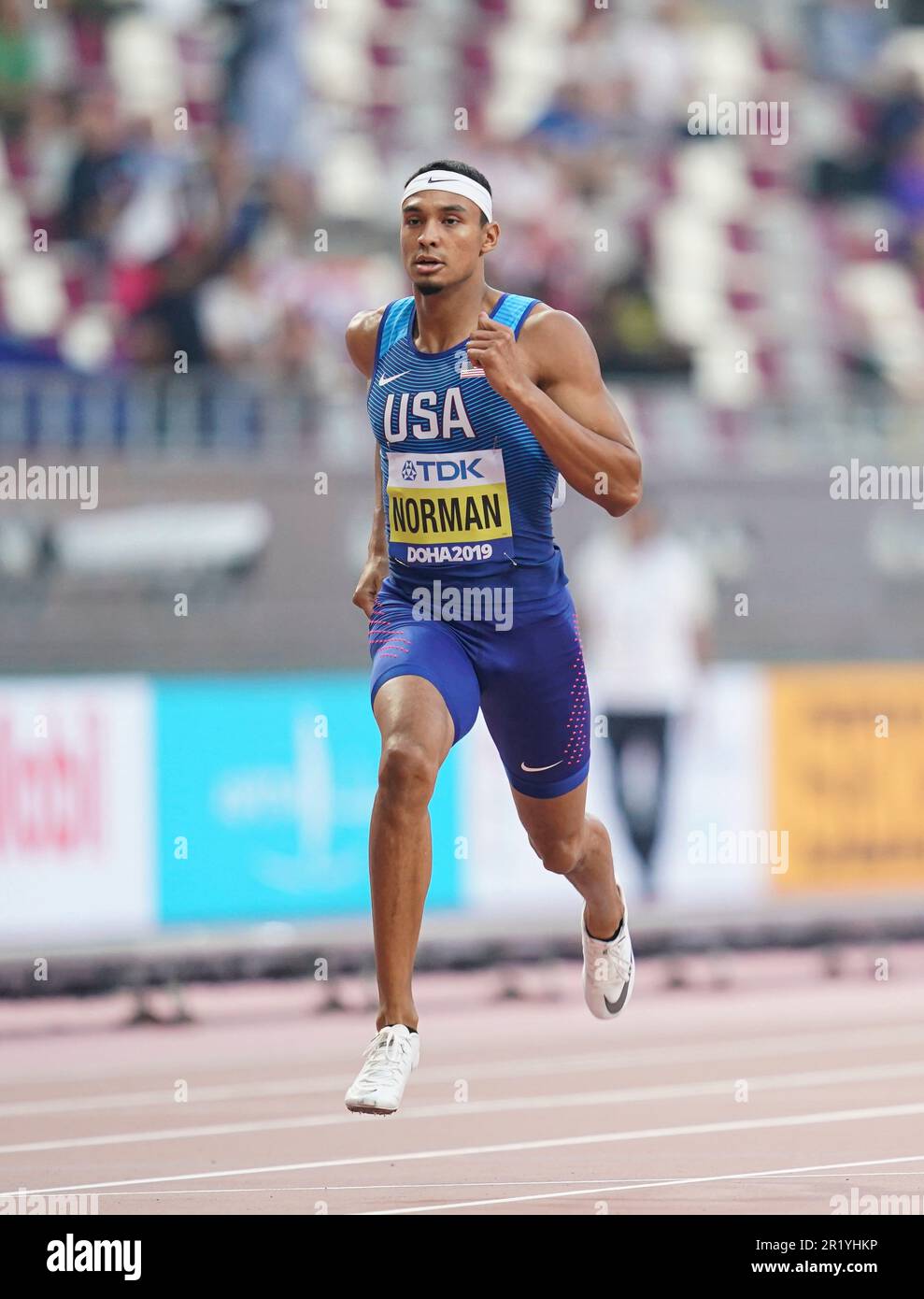 Michael Norman running the 400m at the 2019 World Athletics ...