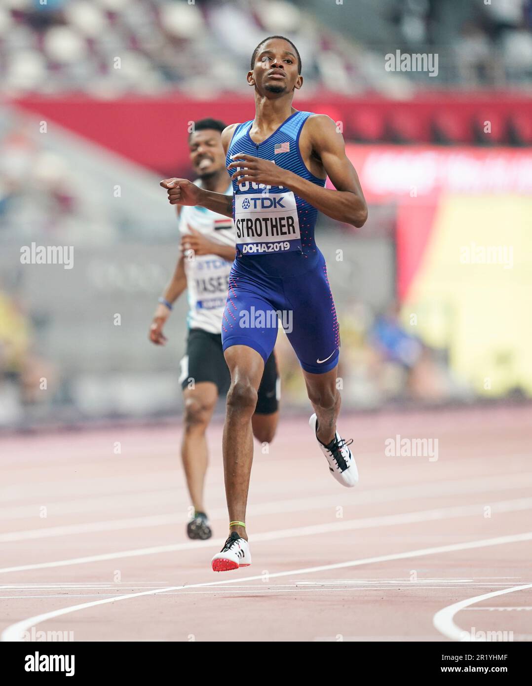 Nathan Strother running the 400m at the 2019 World Athletics ...
