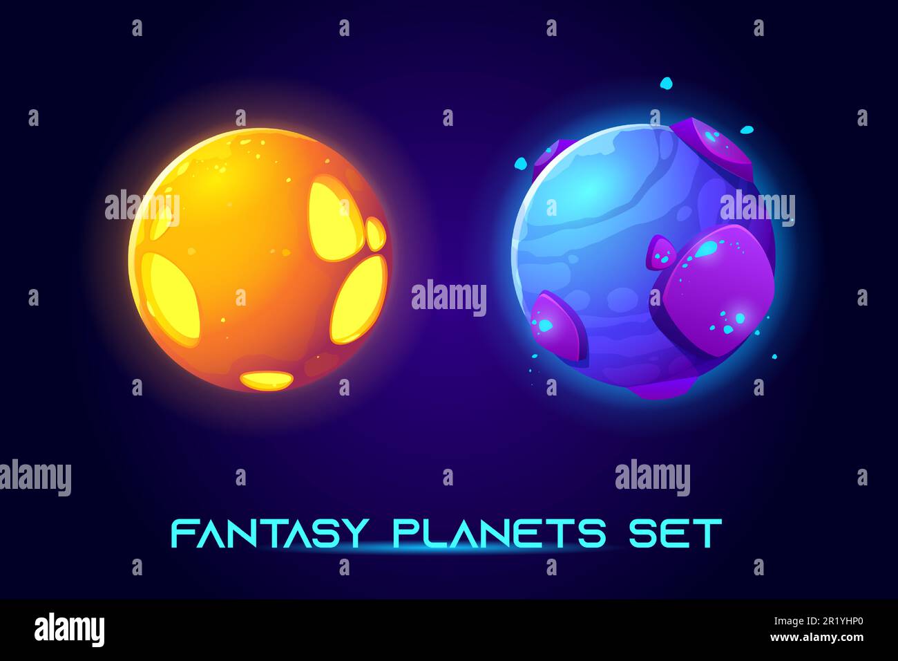 Fantasy space planets for ui galaxy game. Vector cartoon icons set of ...
