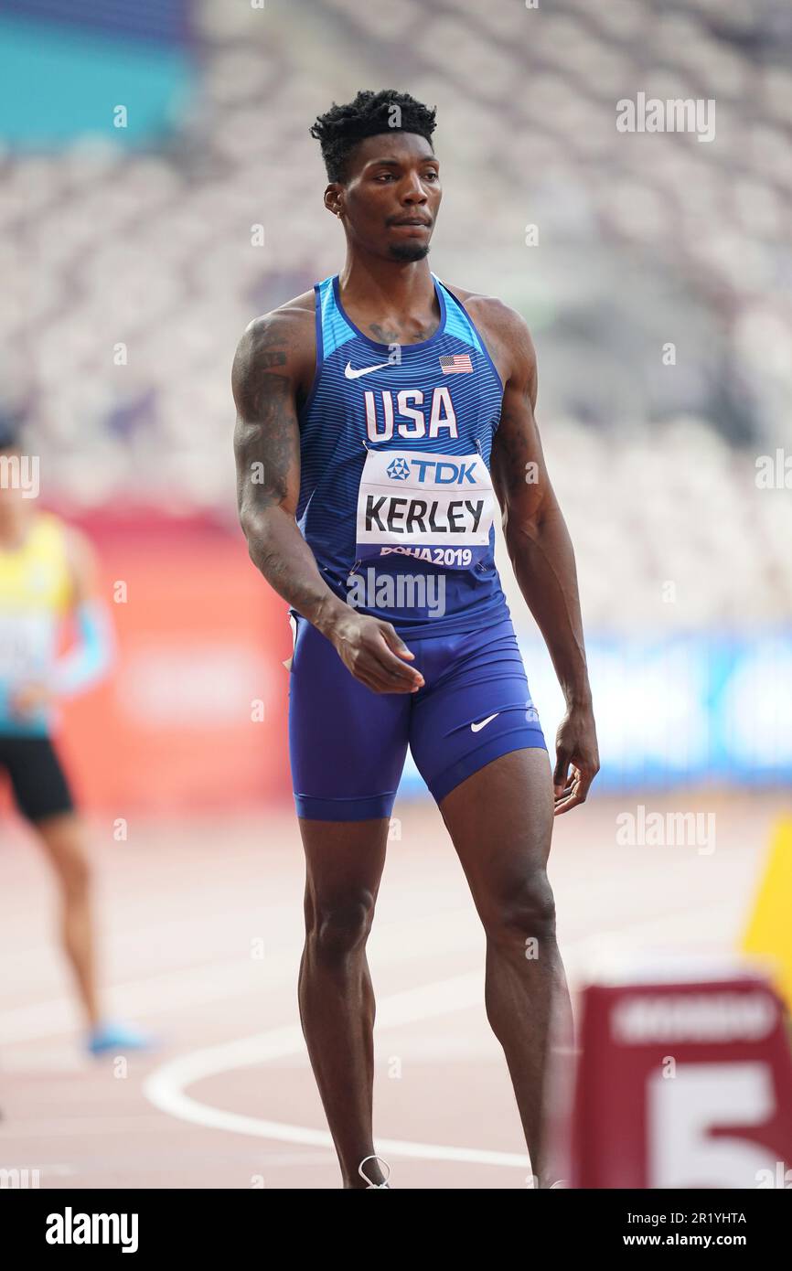 Fred Kerley running the 400m at the 2019 World Athletics Championships ...