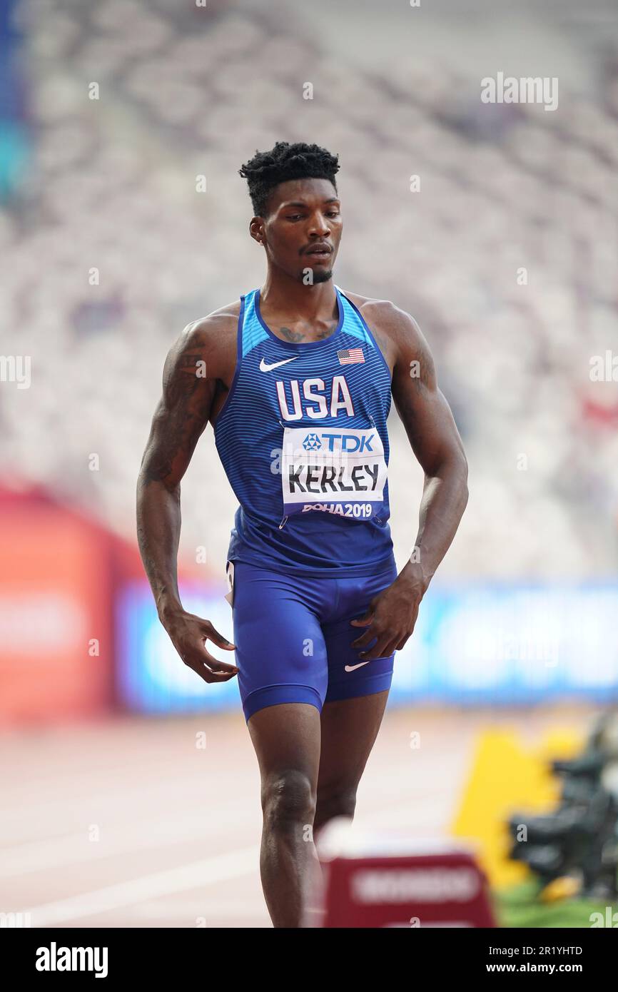 Fred Kerley running the 400m at the 2019 World Athletics Championships ...