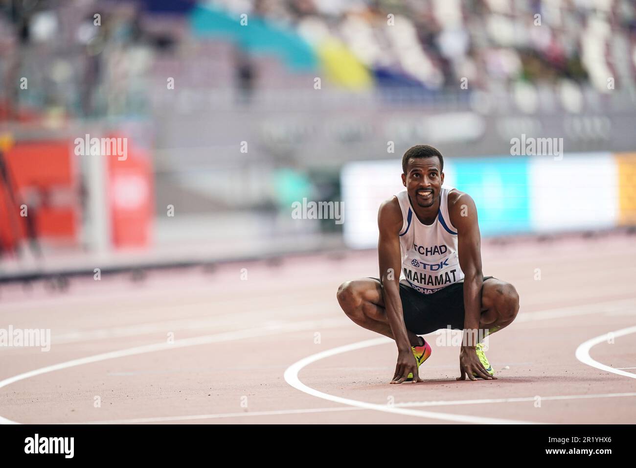 Bachir Mahamat running the 400m at the 2019 World Athletics ...