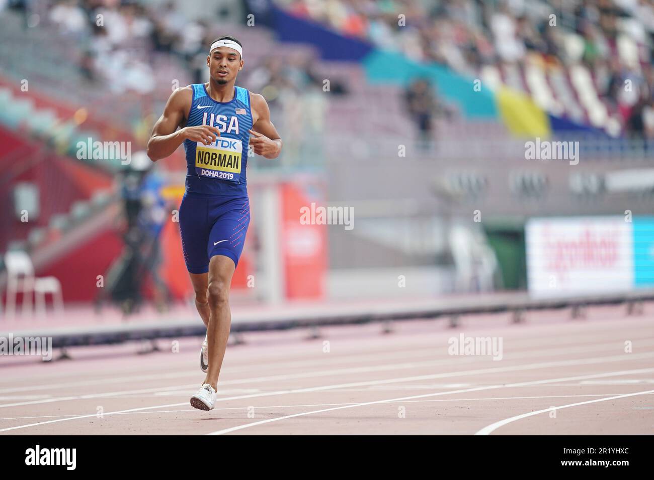 Michael Norman running the 400m at the 2019 World Athletics ...