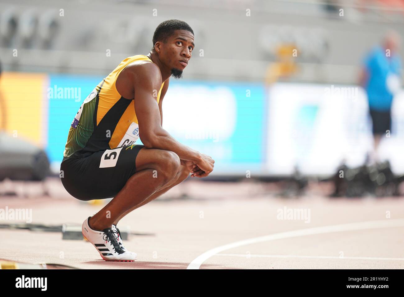 Demish Gaye running the 400m at the 2019 World Athletics Championships ...
