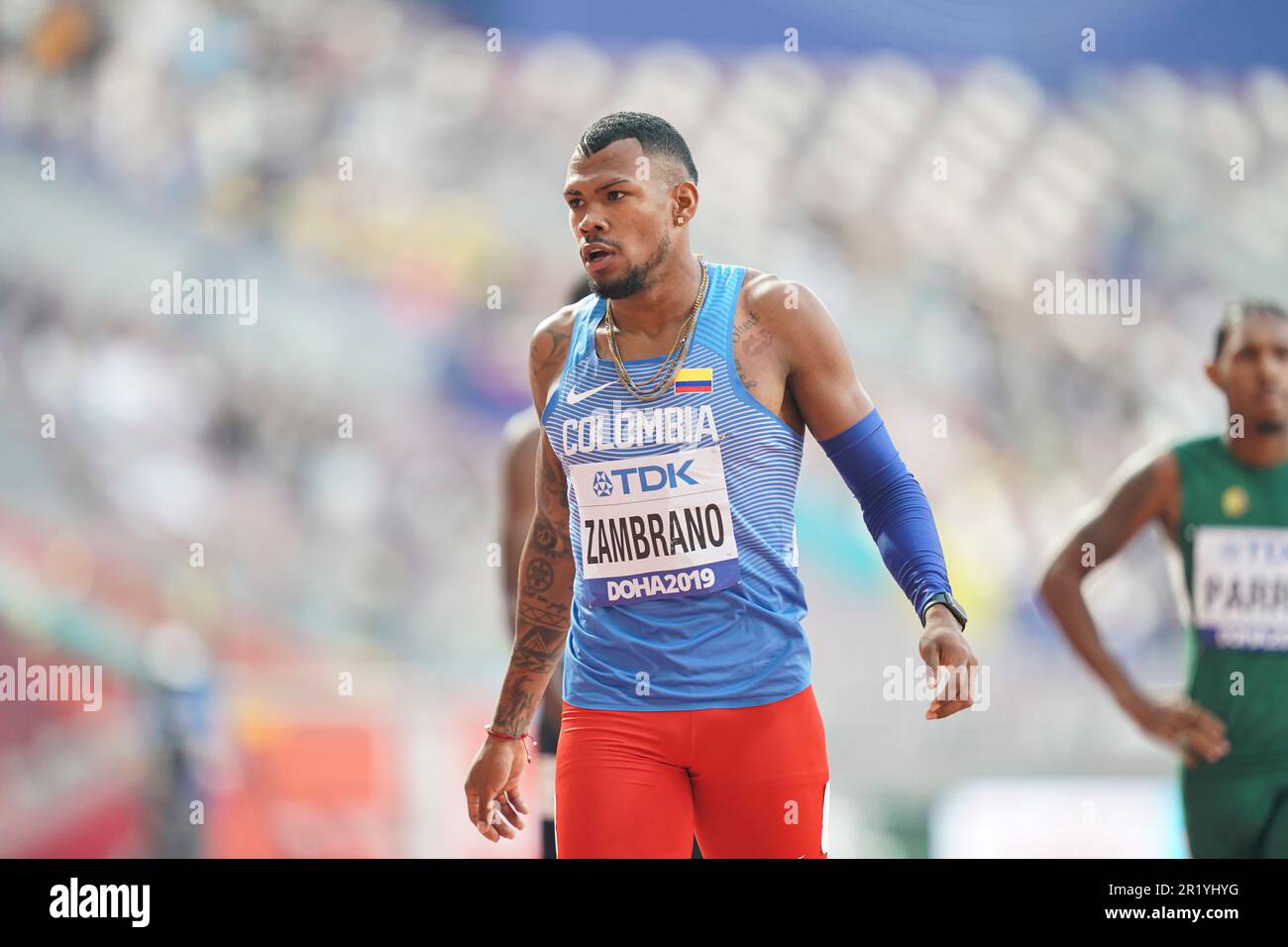 Anthony José Zambrano running the 400m at the 2019 World Athletics ...